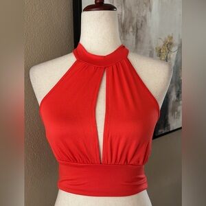 Tops | Keyhole Halter Crop Top In Red | Poshmark